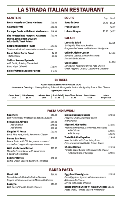 Menu | La Strada Italian Restaurant