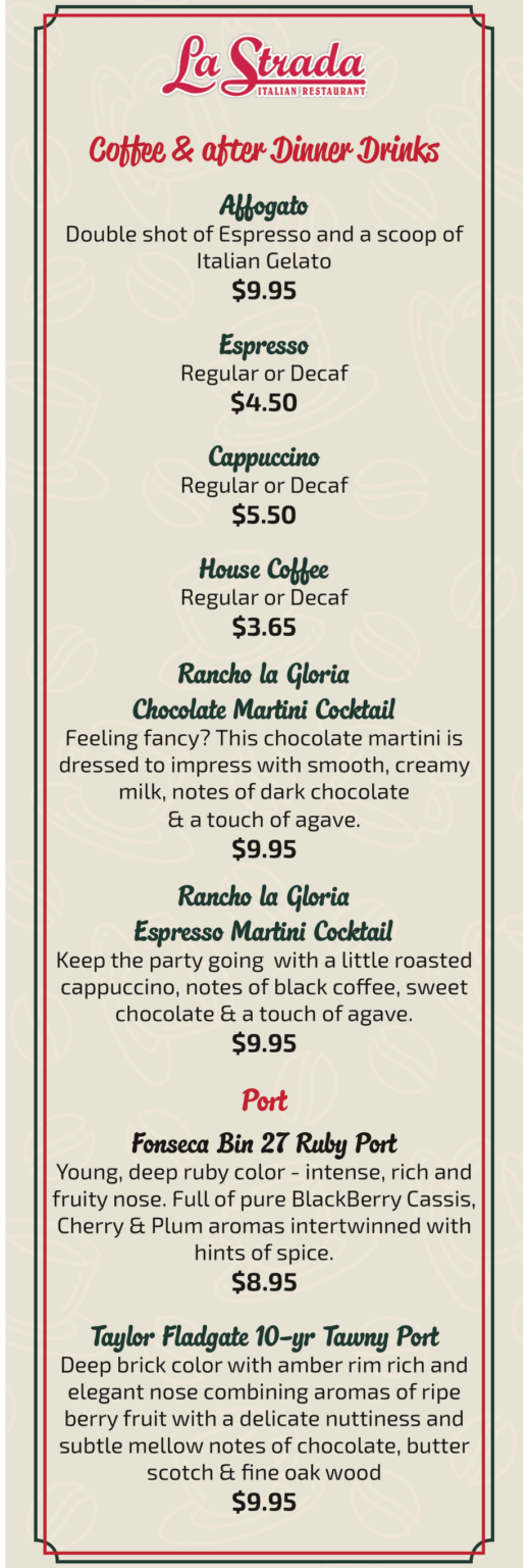 Menu | La Strada Italian Restaurant