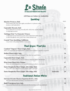 Menu | La Strada Italian Restaurant